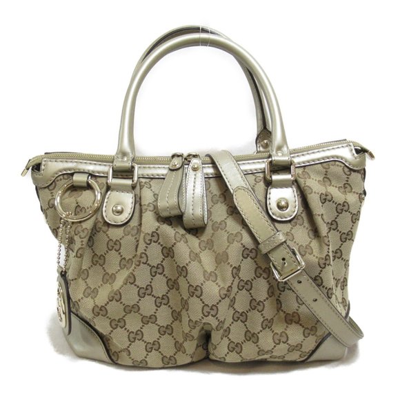 Gucci | Bags | Gucci 2wayshoulder Bag Beige Gold Canvas Leather 24792 ...